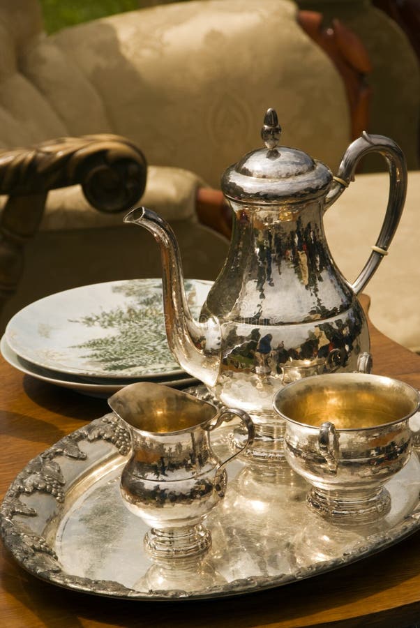 Old tea set stock image. Image of hand, bronze, plate - 14030067