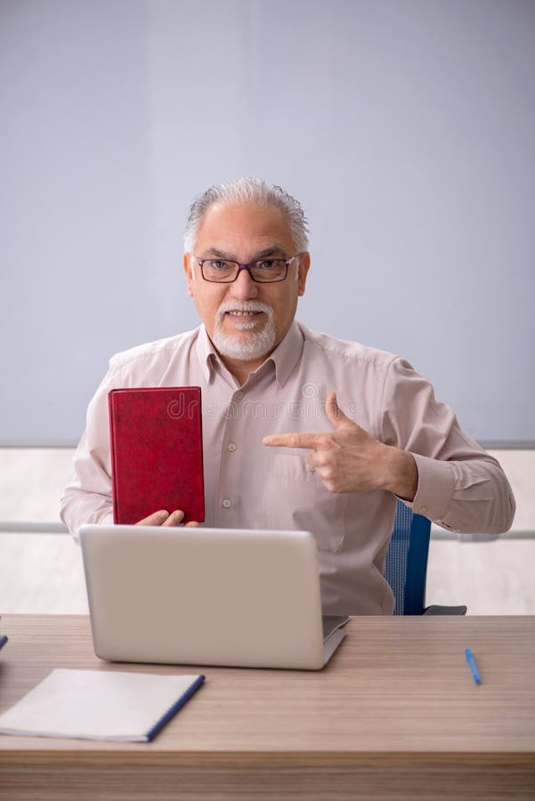 Old Male Teacher in Front of Whiteboard Stock Image - Image of study ...