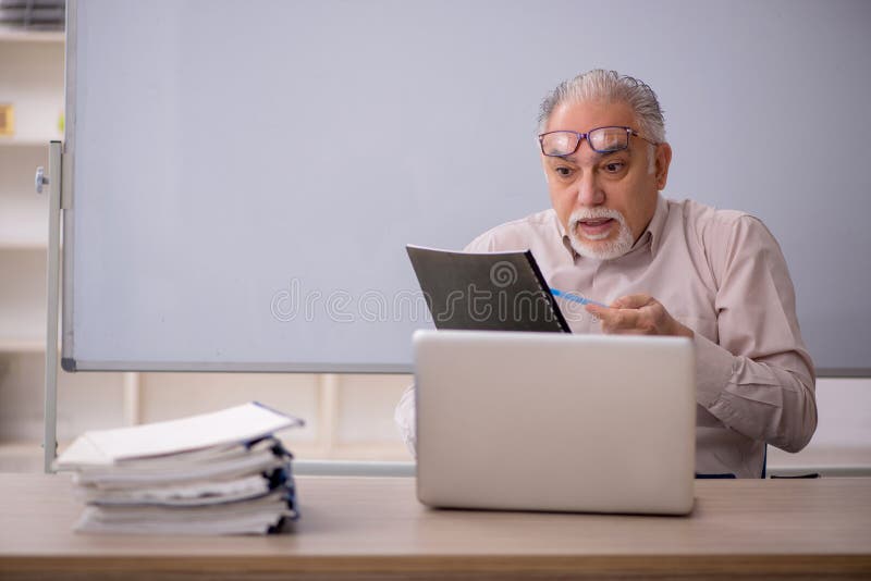 Old Male Teacher in Front of Whiteboard Stock Image - Image of teacher ...