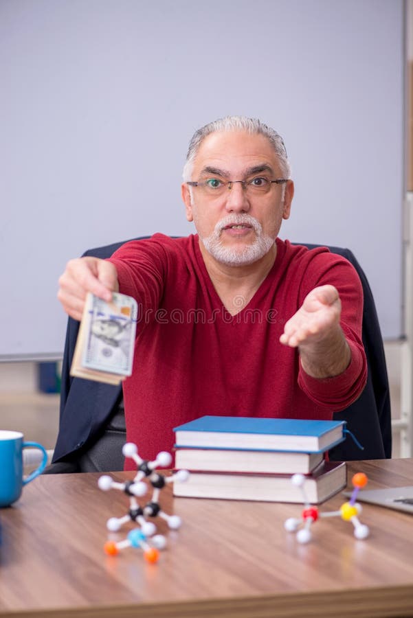 Old Teacher Physicist Sitting in the Classroom Stock Photo - Image of ...