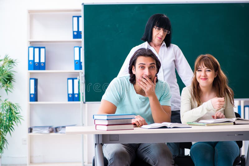 Old Teacher and Students in the Classroom Stock Image - Image of people ...
