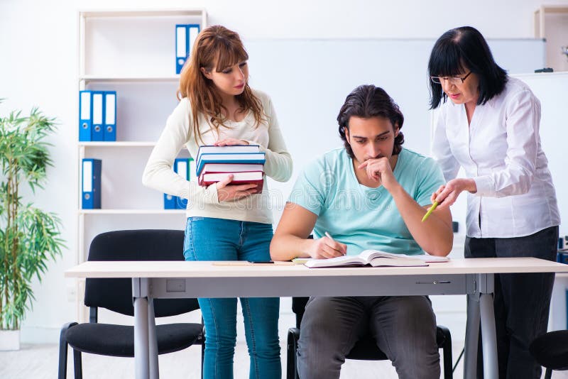 Old Teacher and Students in the Classroom Stock Photo - Image of ...
