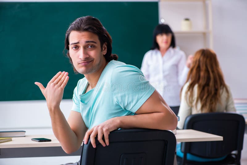 Old Teacher and Students in the Classroom Stock Image - Image of class ...