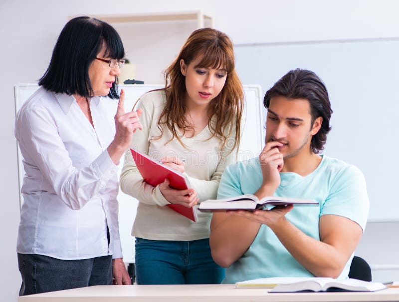 Old Teacher and Students in the Classroom Stock Photo - Image of ...