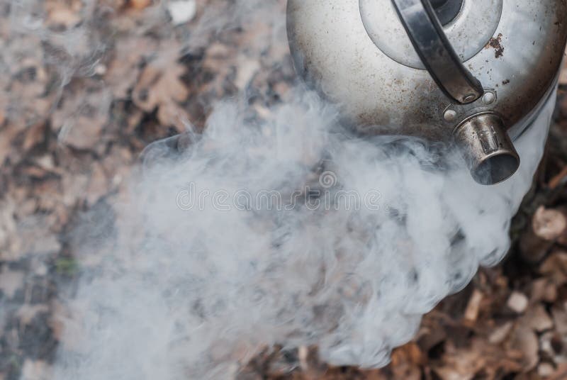 Old Teapot in Smoke Close-up, Stock Image - Image of camping, boil ...