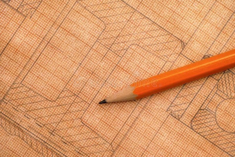 Old Technical Drawing on Graph Paper with Pencil Stock Photo - Image of ...