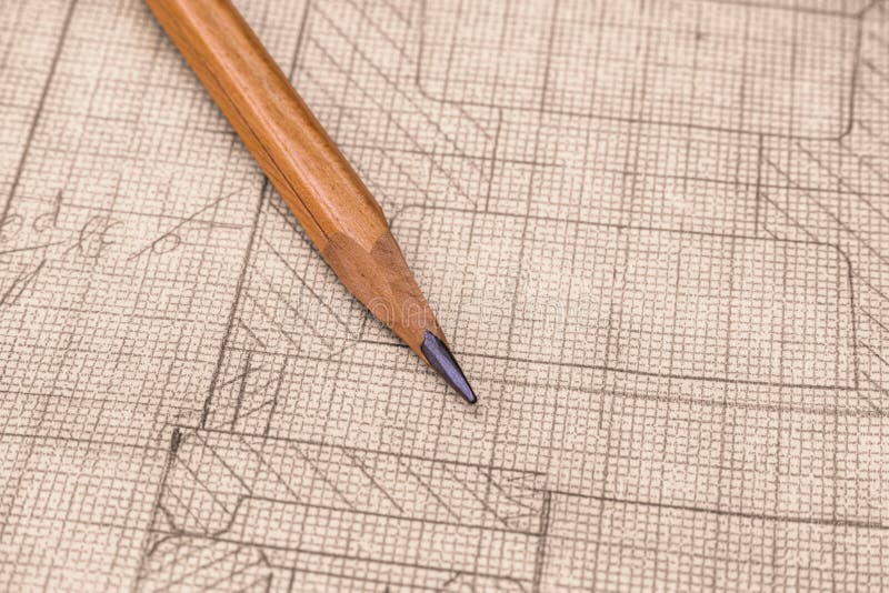 Old Technical Drawing on Graph Paper with Pencil Stock Photo - Image of ...