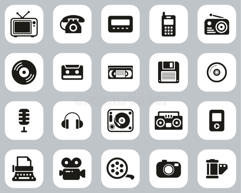 Old Technology Icons Black & White Flat Design Set Big Stock Vector ...