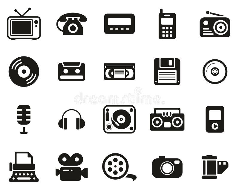 Old Technology or Vintage Technology Icons Thin Line Vector ...
