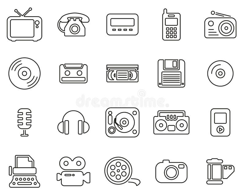 Old Technology or Vintage Technology Icons Thin Line Vector ...