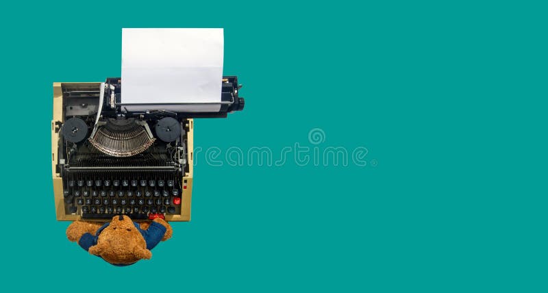 Teddy Bear at a Retro Typewriter from Above Stock Image - Image of ...