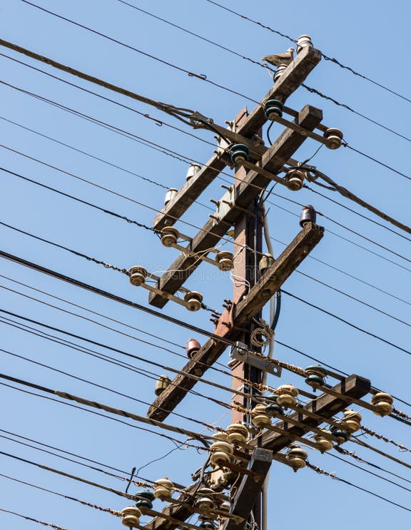 Old Telegraph Pole with Complex Wire. Stock Image - Image of city ...