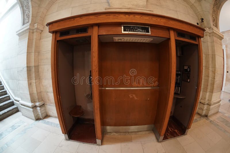 Old Telephone Cabin Inside New York Public Library Stock Image - Image ...