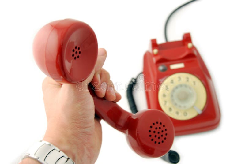 Old Red Telephone stock image. Image of hand, cord, rotary - 4983181