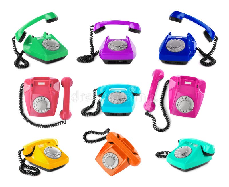 Old Telephone with Rotary Dial of Different Colors Isolated on White ...