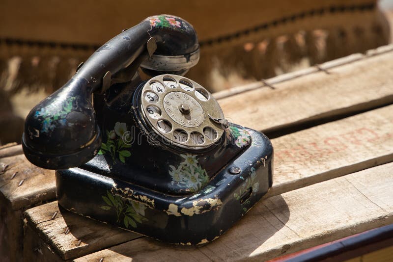 Old Telephone with Rotating Wheel, Retro and Vintage.Copy Space for ...