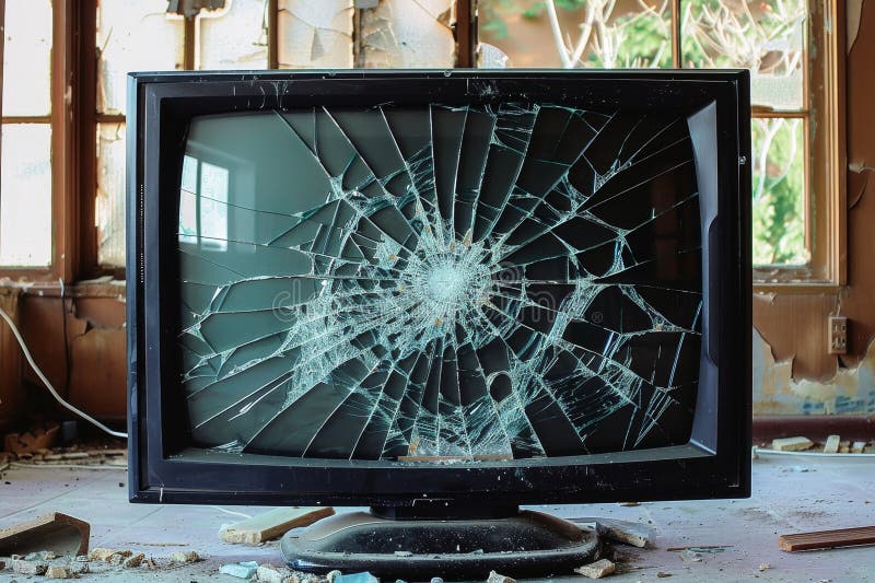 An Old Television with a Broken Display Stock Illustration ...