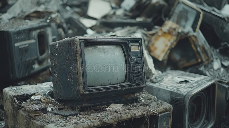 Old Television Set Covered in Dust and Debris in an Abandoned Site ...