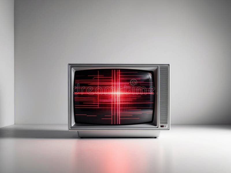 Old Television Set with Static and Red Digital Lines Futuristic. Stock ...