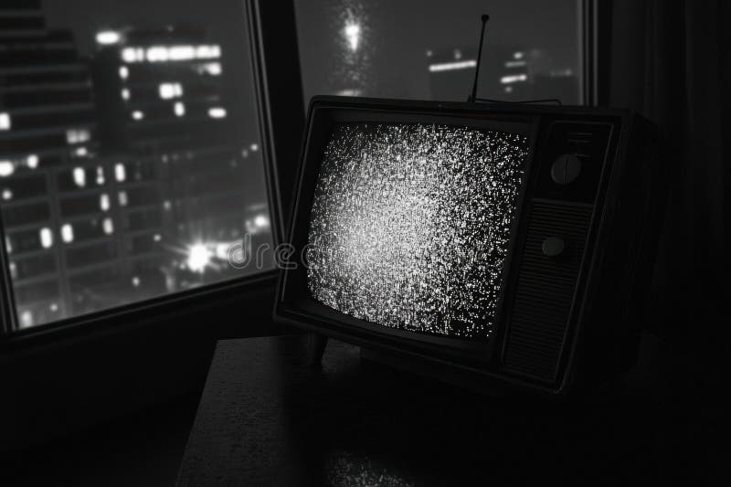 Old Television Shows Static Noise at Night with City Lights Background ...