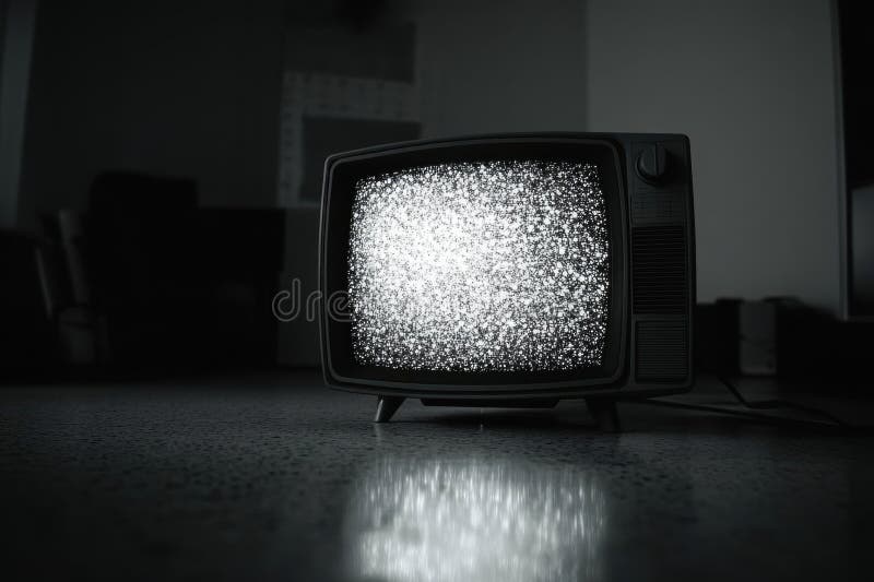 Old Television Shows Static Noise on Screen in Dark Room with Mystery ...