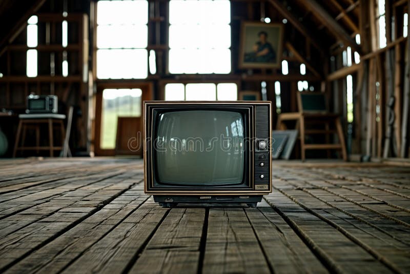 Old Television. Vintage Television in an Empty Dirty Room Stock ...