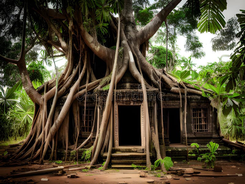 Old Temple in the Park with Banyan Tree, Ai Generated Stock ...