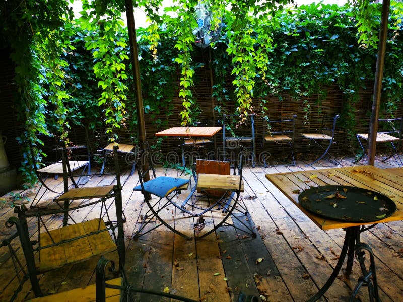 Old Terrace - Wooden Table and Chairs Stock Image - Image of ...