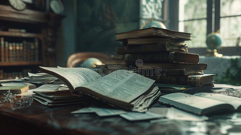 Vintage Books Stack Old Library Room Antique Bookshelf Study Reading ...