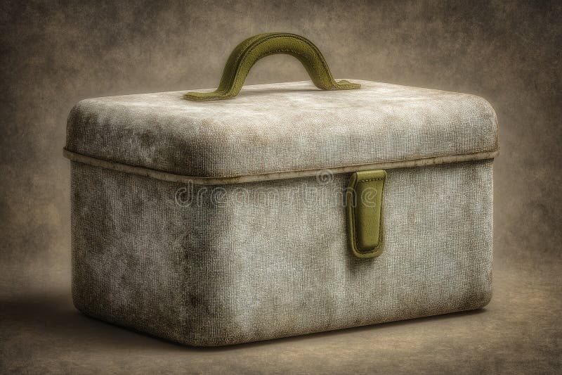 Old Textured Fabric Storage Box with a Green Handle Placed on a Rustic ...