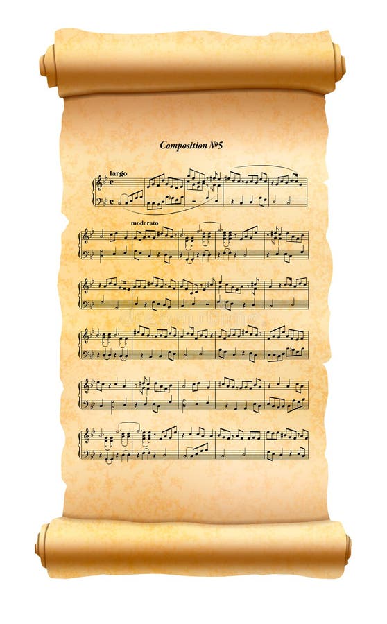 Old Textured Scroll with Musical Composition Sheet Isolated on White ...
