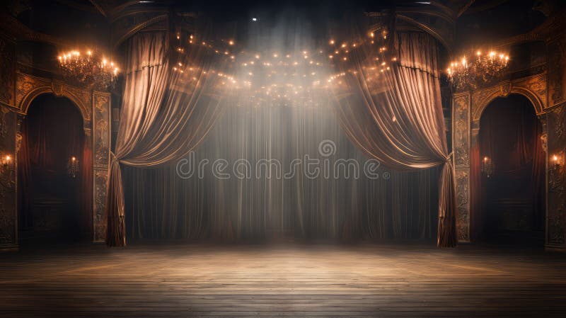 Old Theater Stage with Lights and Drapes Stock Illustration ...