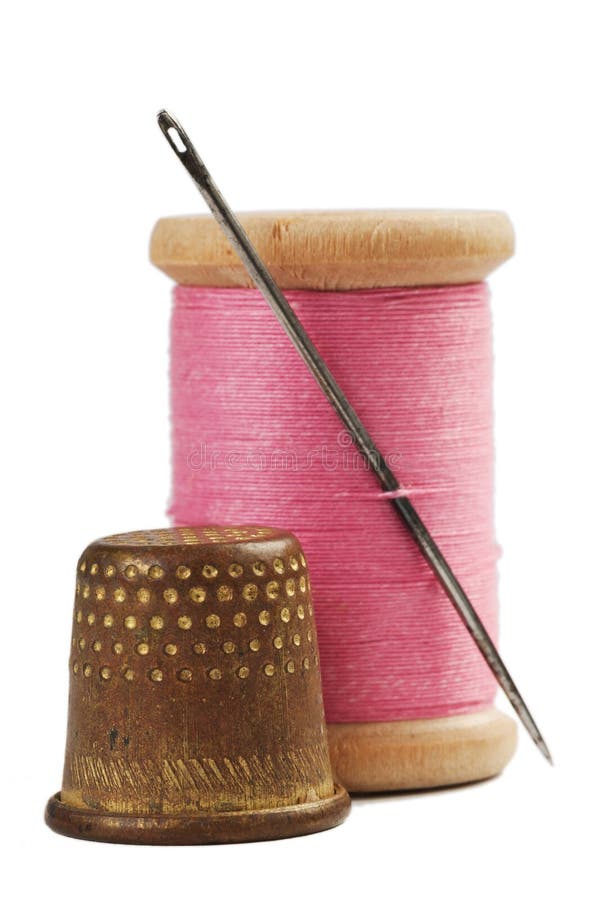 Old Thimble and Needle with Pink Thread Stock Image - Image of needle ...