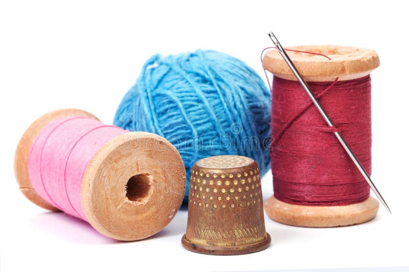 Old Thimble and Needle with Thread Stock Image - Image of detail, tools ...