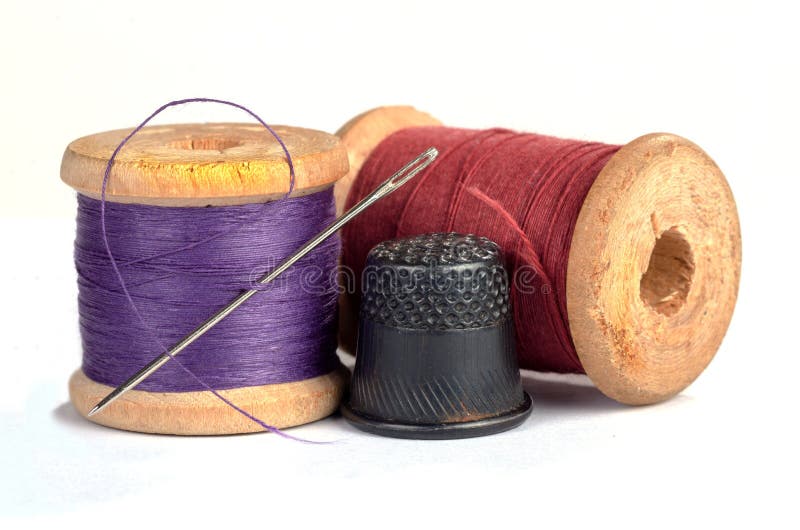 Old Thimble and Needle with Pink Thread Stock Image - Image of needle ...