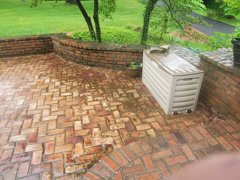 Old Thin Brick Paver Patio Makeover Stock Photo - Image of cobblestone ...