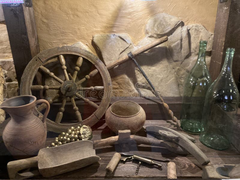 Old Things a Rose a Bottle a Decanter Wine and Grapes Editorial Stock ...