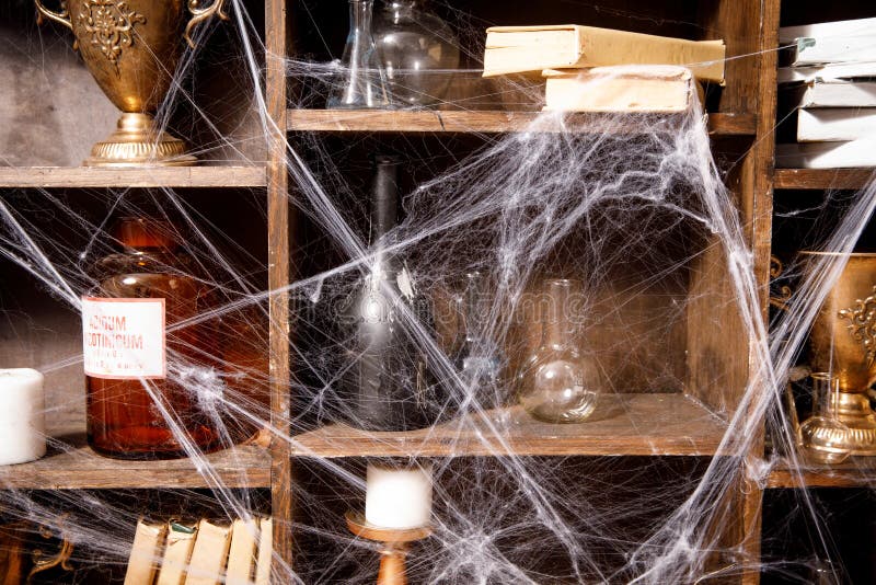 Old Things on Shelves Shrouded in Cobweb Stock Image - Image of spooky ...