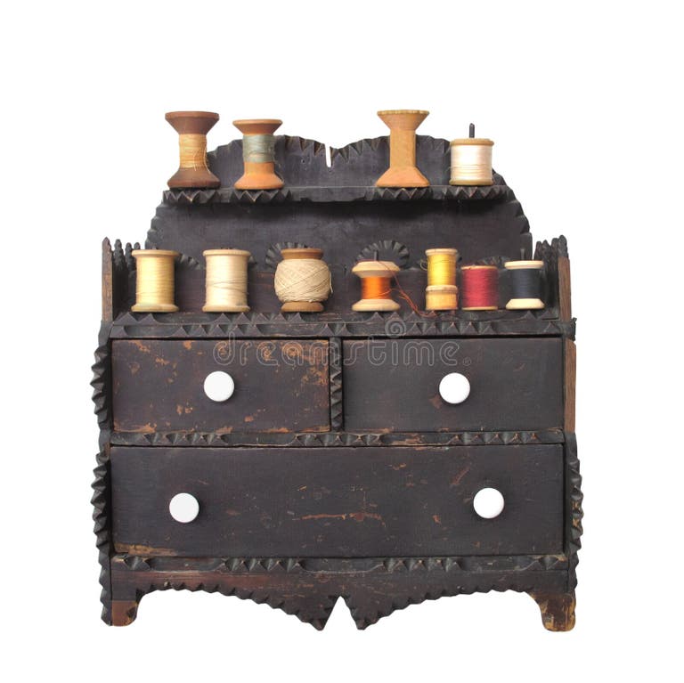 Old Thread and Sewing Box Isolated Stock Image - Image of cabinet ...