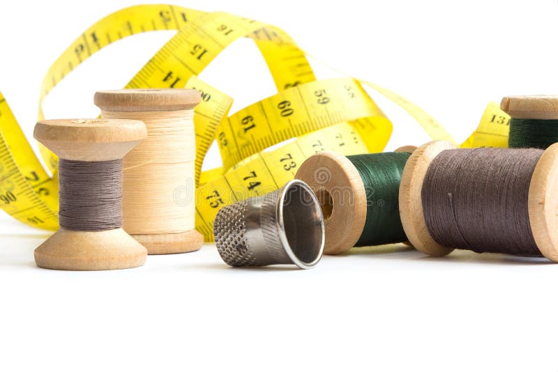 Old Thread Spools and Thimble Stock Photo - Image of creativity, group ...
