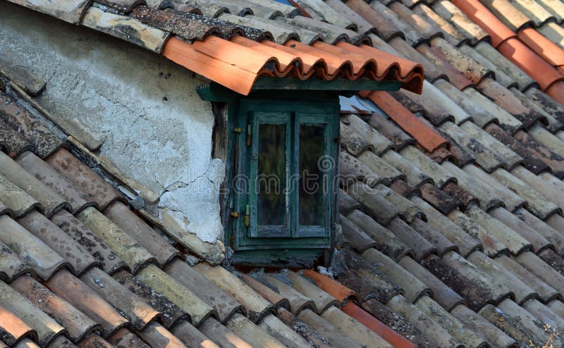 Old Tiled Roof and Window Close Up Stock Photo - Image of architectural ...
