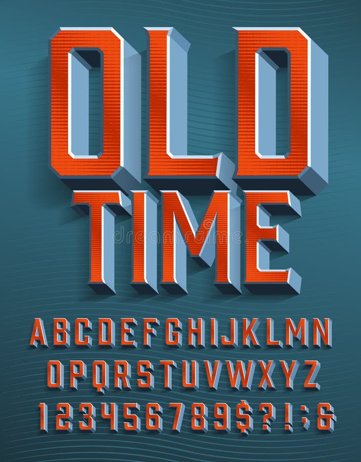 Old Time Alphabet Font. 3D Effect Vintage Letters and Numbers Stock ...
