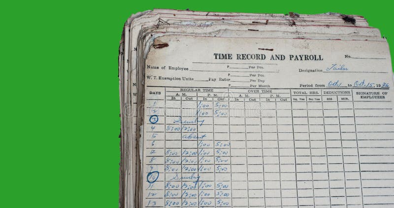 Old Time Record and Payroll Stock Image - Image of documents, paper ...