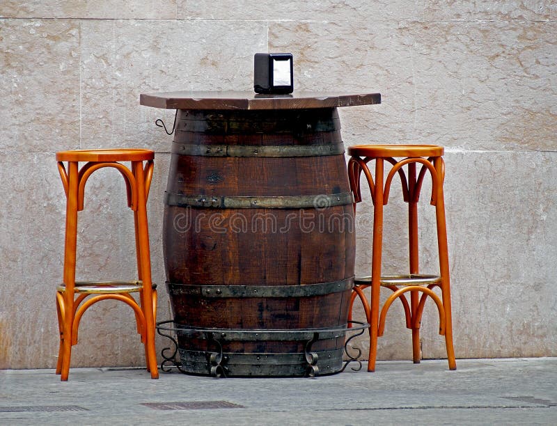 Old Times Table Made of Barrel and Two Stools Editorial Stock Photo ...