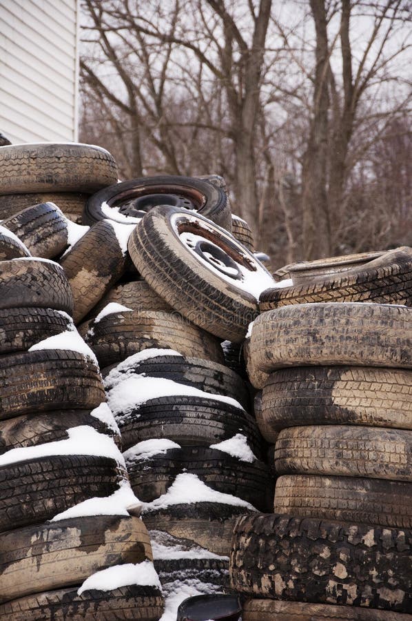 Heap Of Old Car Junk Tires, Used Truck Rubbish Wheels, Industrial ...
