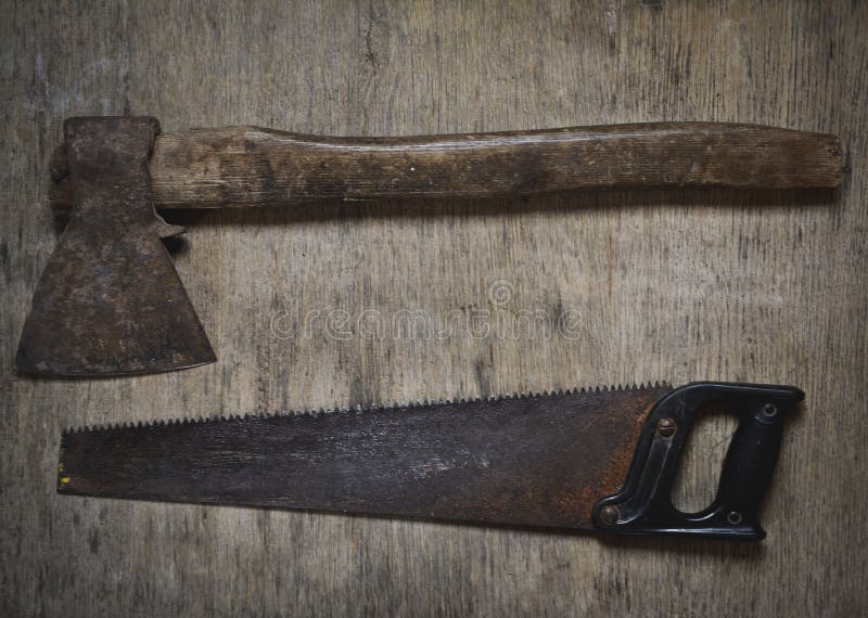 Old Tools Ax, Saw, Old Tools Stock Image - Image of obsolete, plank ...