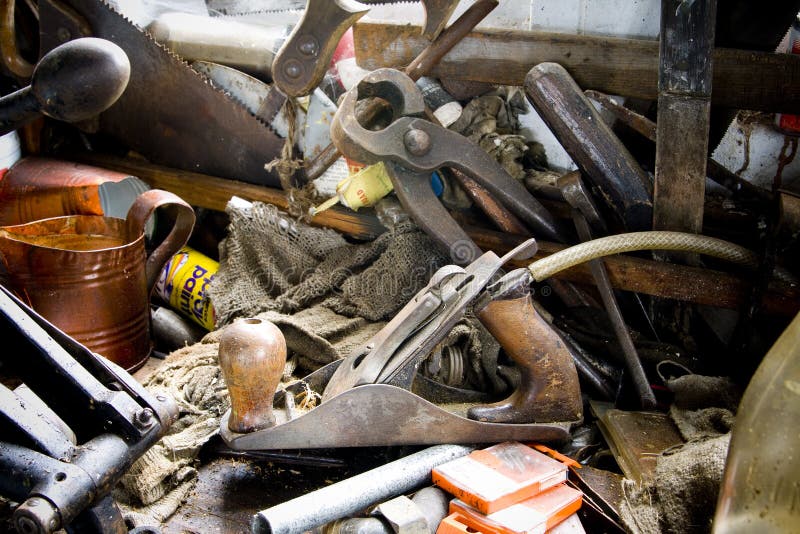 Old Tools on bench stock image. Image of horizontal, plane - 11748955