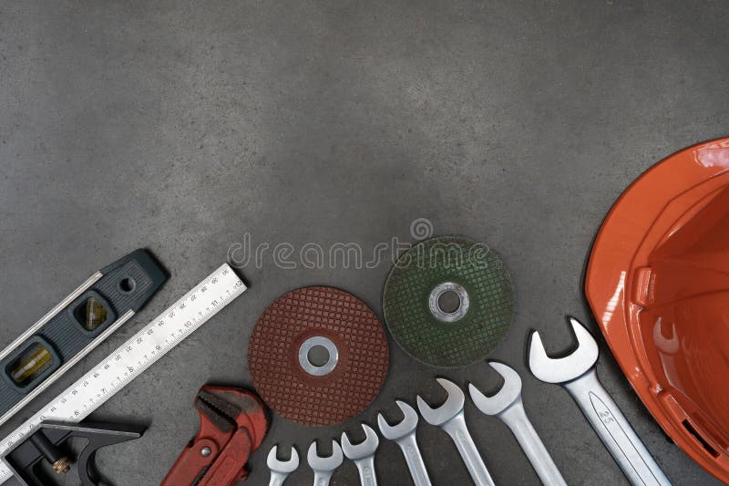 Old Tools Equipment on Black Table Background, Engineering Concept ...
