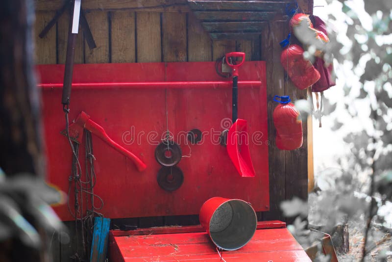 Old Tools for Fire Fighting Stock Photo - Image of barrel, emergency ...