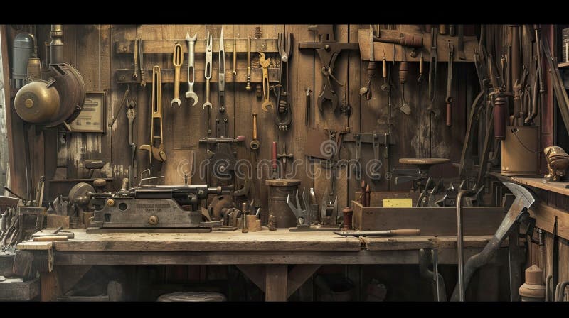 The Old Tools Hanging on the Wall, with a Vintage Garage Style Setting ...
